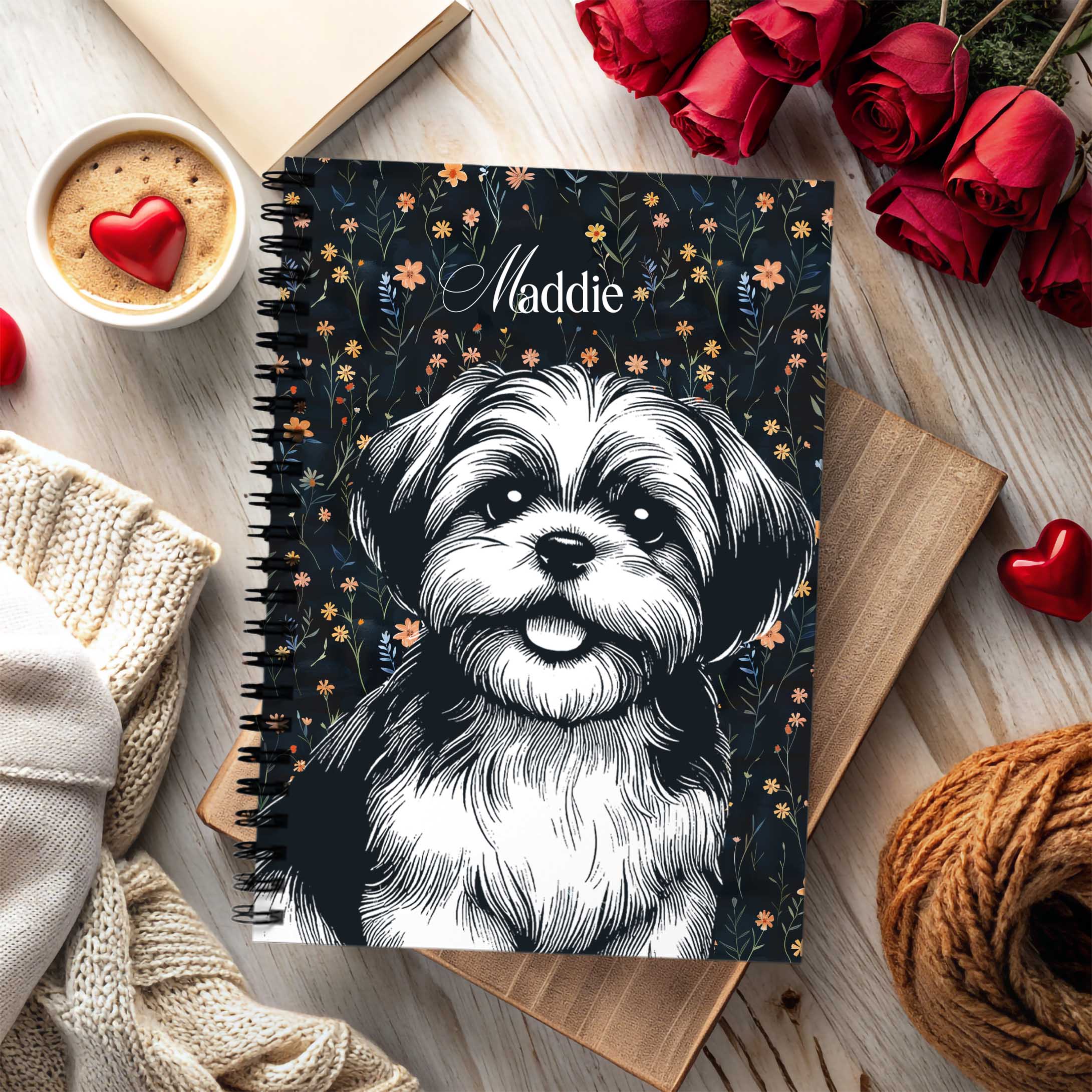 Shih Tzu Flower Spiral Notebook | Personalized Dog Lover Gift – Pets ...